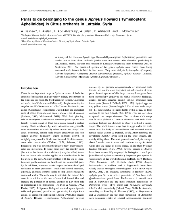 (PDF) Parasitoids belonging to the genus Aphytis Howard (Hymenoptera ...