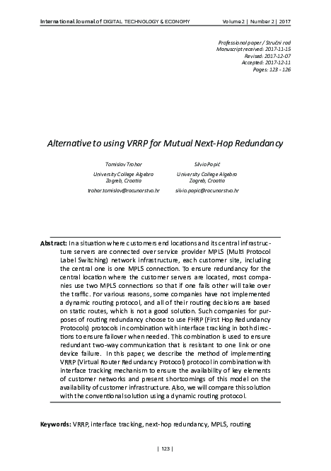 (PDF) Alternative to using VRRP for Mutual Next-Hop Redundancy