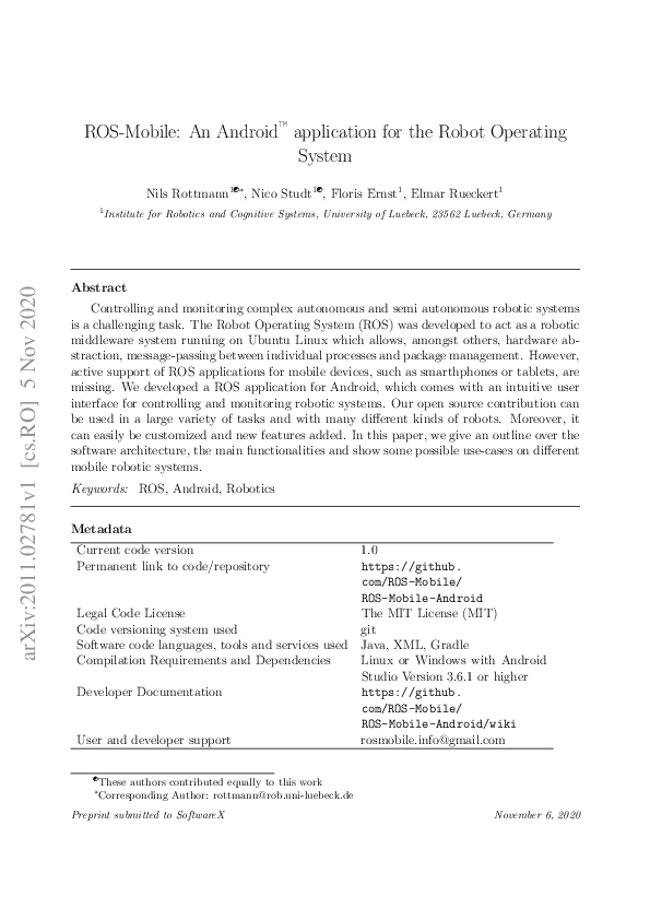 (PDF) ROS-Mobile: An Android application for the Robot Operating System