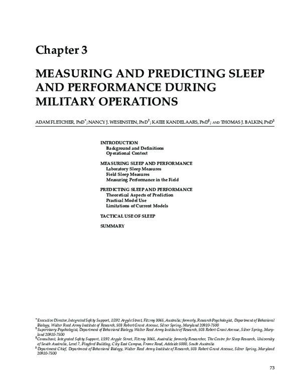 (PDF) Measuring and Predicting Sleep and Performance During Military ...