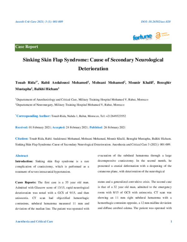 (PDF) Sinking Skin Flap Syndrome: Cause of Secondary Neurological ...