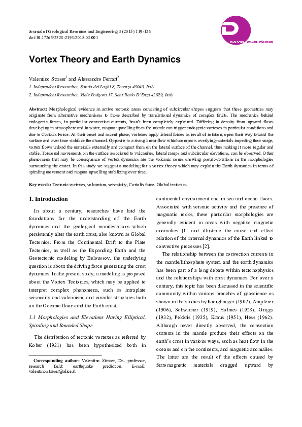 (PDF) Vortex Theory and Earth Dynamics