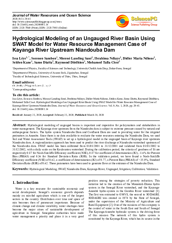 (PDF) Hydrological Modeling of an Ungauged River Basin Using SWAT Model for Water Resource ...