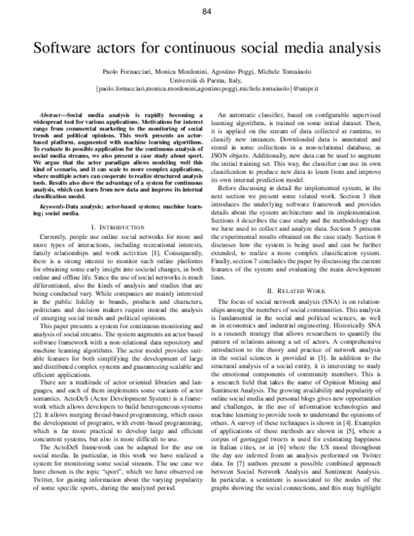 (PDF) Software Actors for Continuous Social Media Analysis