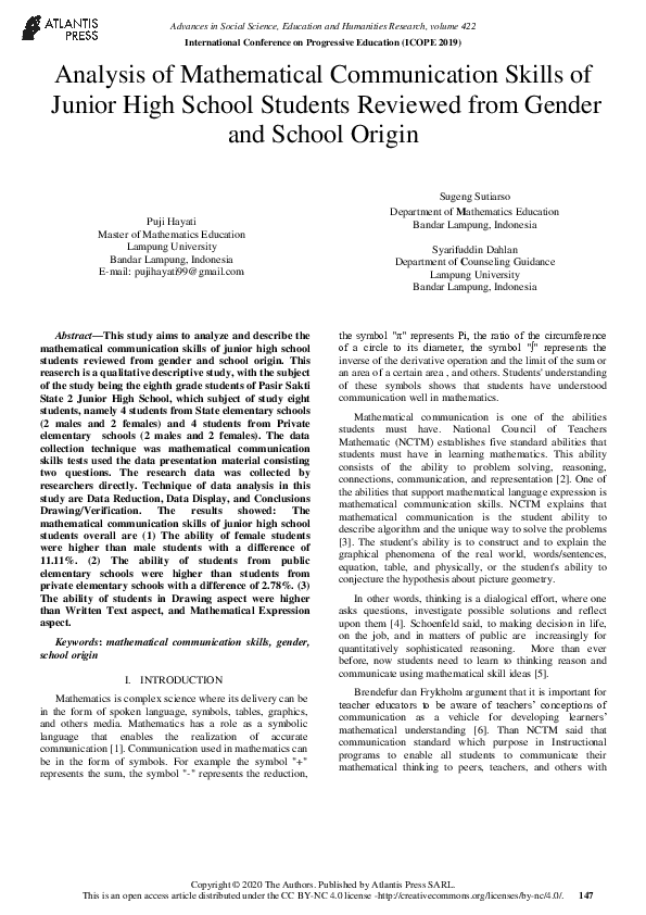 (PDF) Analysis of Mathematical Communication Skills of Junior High ...