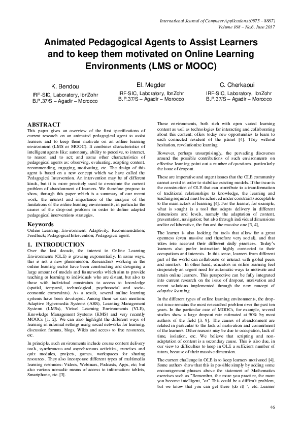 (PDF) Animated Pedagogical Agents to Assist Learners and to keep them motivated on Online ...