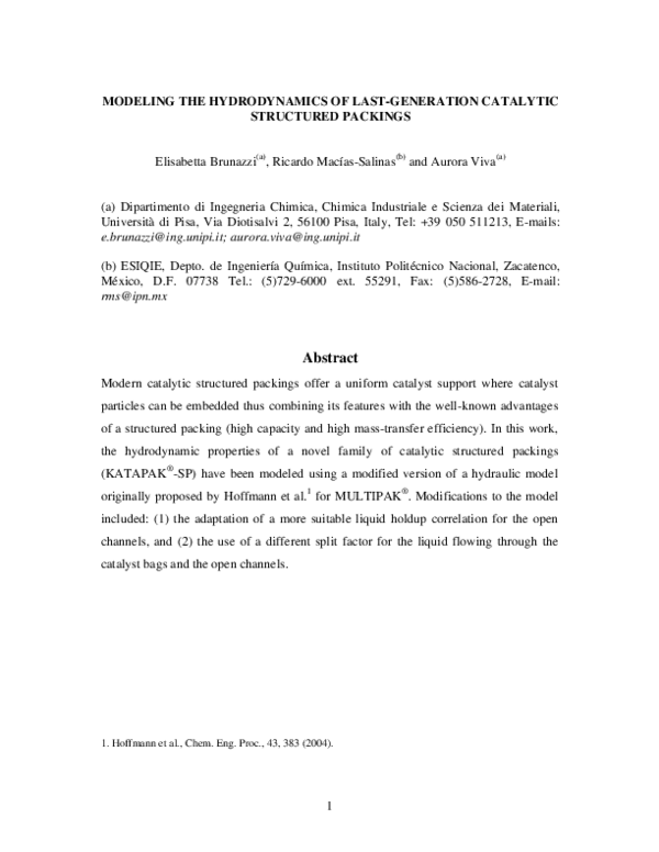 (PDF) Modeling the hydrodynamics of last-generation catalytic ...