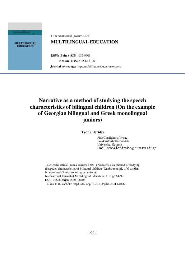 (PDF) Narrative as a method of studying the speech characteristics of bilingual children ...