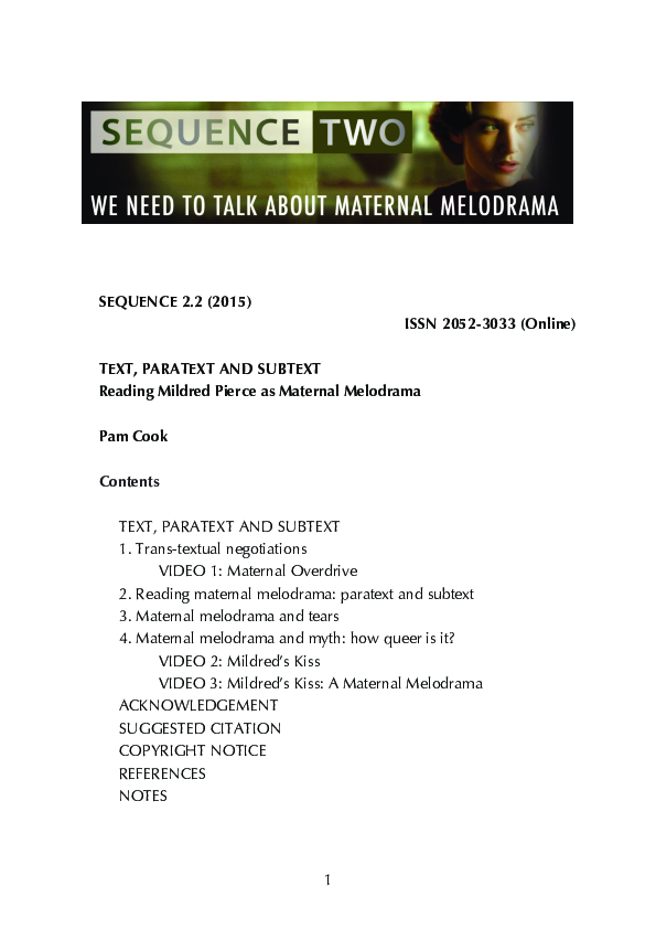 (PDF) Text, paratext and subtext: reading 'Mildred Pierce' as maternal ...