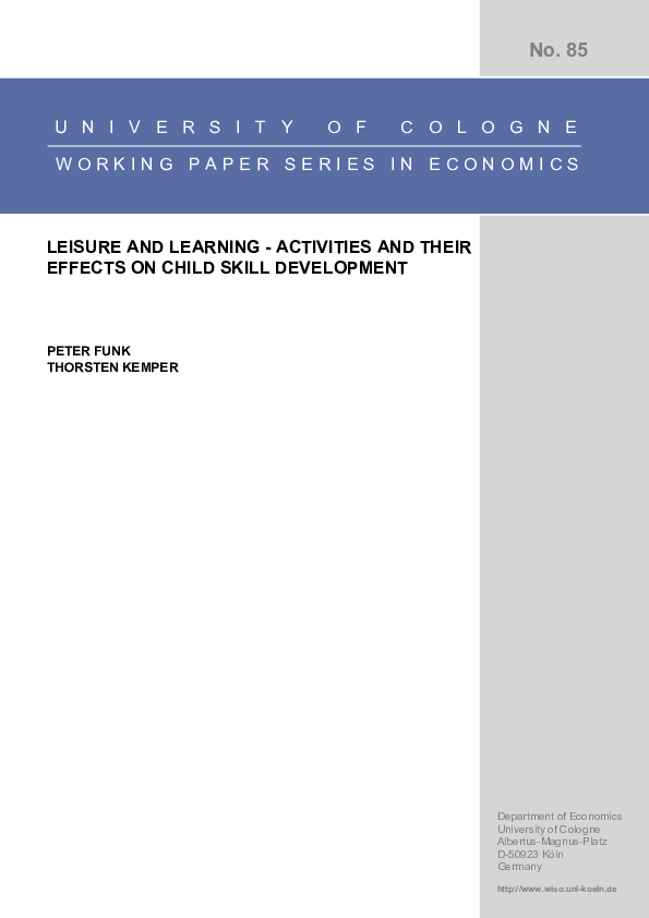 (PDF) Leisure and Learning - Activities and Their Effects on Child ...