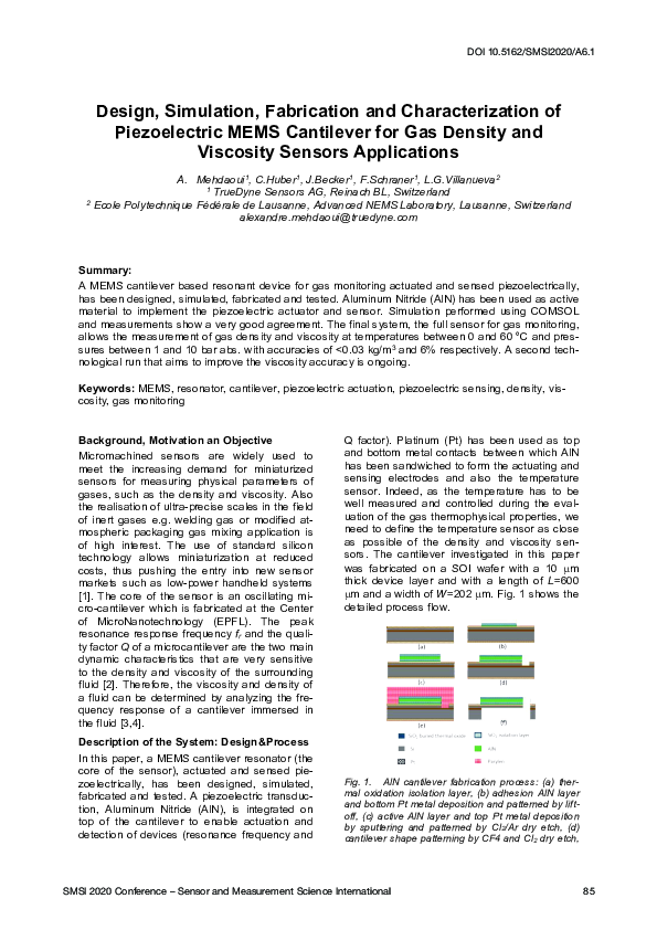 (PDF) A6.1 Design, Simulation, Fabrication and Characterization of piezoelectric MEMS Cantilever ...