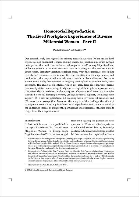 (PDF) Homosocial Reproduction: The Lived Workplace Experiences of ...