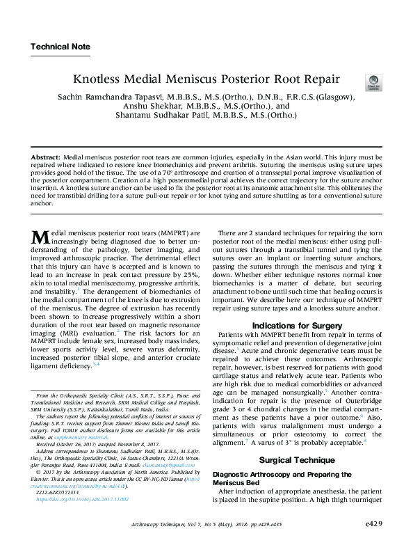 (PDF) Knotless Medial Meniscus Posterior Root Repair