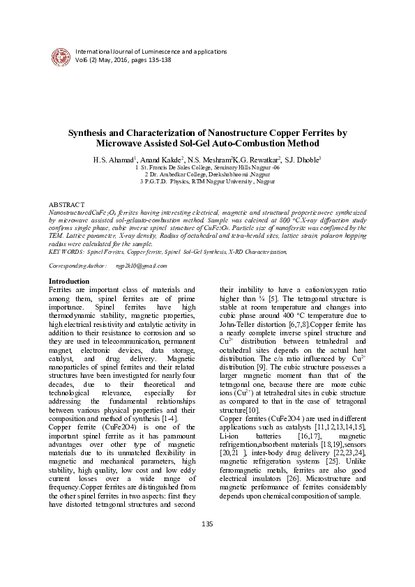 (PDF) Synthesis and Characterization of Nanostructure Copper Ferrites ...