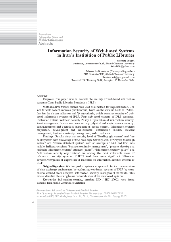 (PDF) Information security of Web-based systems in Iran Institution of ...