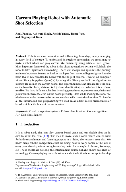 (PDF) Carrom Playing Robot with Automatic Shot Selection