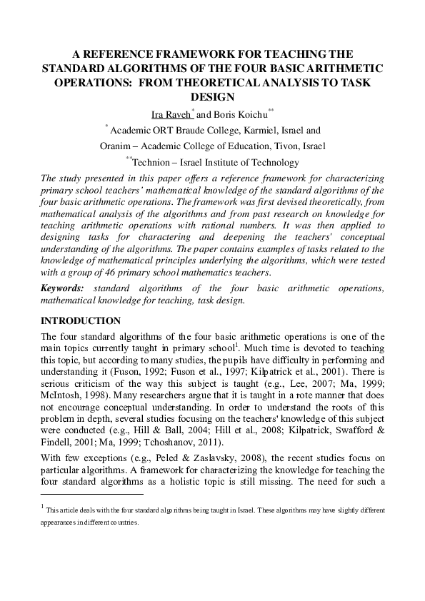 (PDF) A Reference Framework for Teaching the Standard Algorithms of the ...