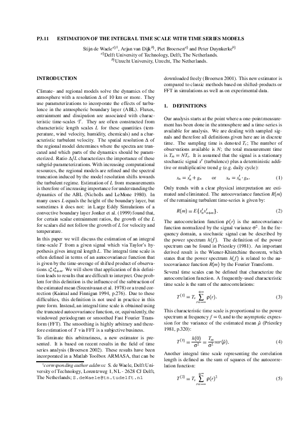 (PDF) Estimation of the Integral Time Scale with Time Series Models