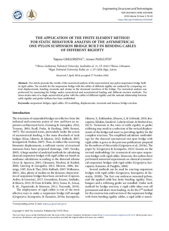 Pdf The Application Of The Finite Element Method For Static Behaviour