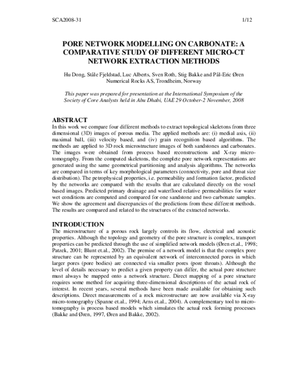 (PDF) Pore network modelling on carbonate: a comparative study of different micro-CT network ...