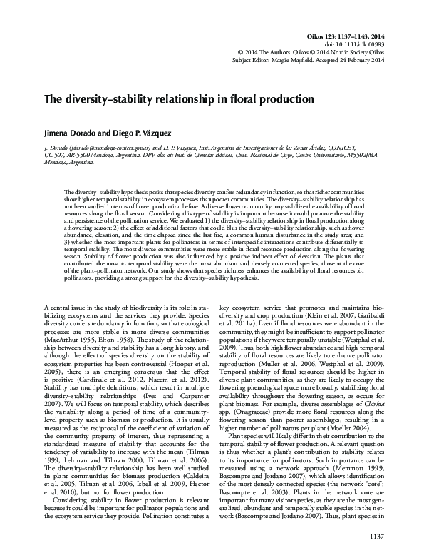 (PDF) The diversity-stability relationship in floral production