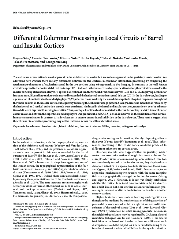 (PDF) Differential Columnar Processing in Local Circuits of Barrel and ...