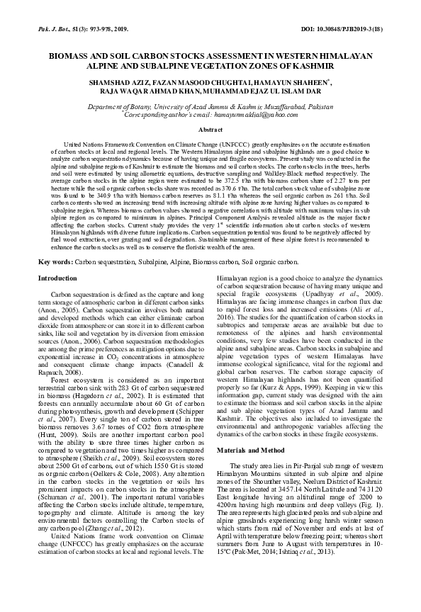(PDF) Biomass and soil carbon stocks assessment in Western Himalayan ...