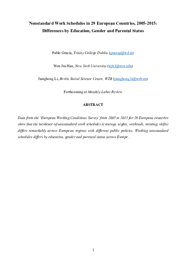 (PDF) Nonstandard work schedules in 29 European countries, 2005–15 ...