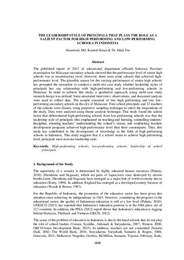 (PDF) The Leadership Style of Principals That Plays the Role as a ...
