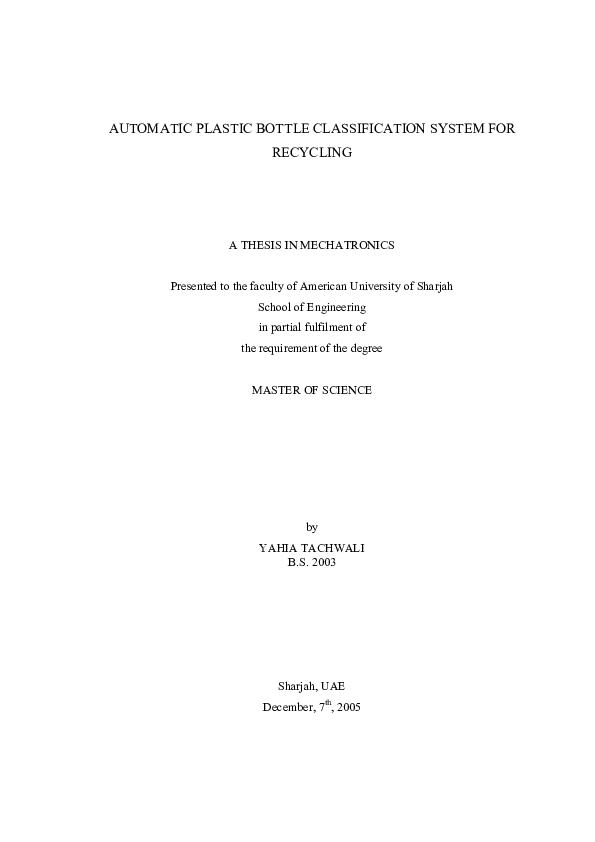 (PDF) Automatic Plastic Bottle Classification System for Recycling