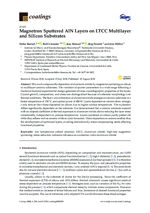(PDF) Magnetron Sputtered AlN Layers on LTCC Multilayer and Silicon ...