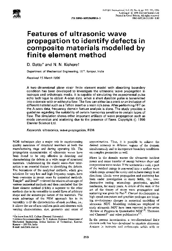 Pdf Features Of Ultrasonic Wave Propagation To Identify Defects In Composite Materials