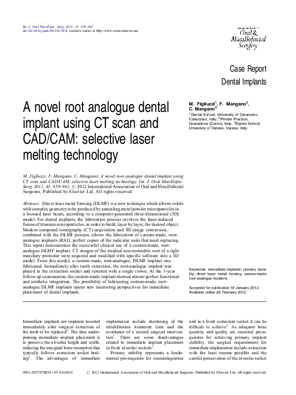 Pdf A Novel Root Analogue Dental Implant Using Ct Scan And Cadcam Selective Laser Melting
