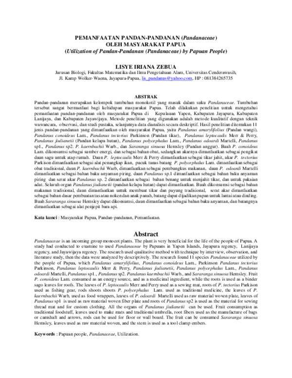 (PDF) PEMANFAATAN PANDAN-PANDANAN (Pandanaceae) OLEH MASYARAKAT PAPUA ...