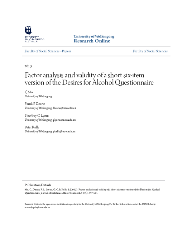 (PDF) Factor analysis and validity of a short six-item version of the ...