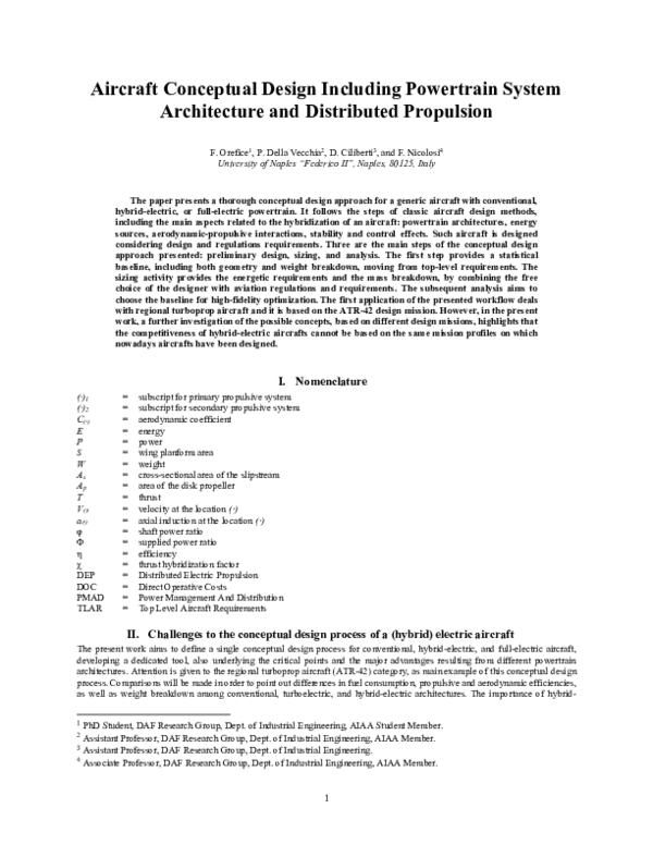 (PDF) Aircraft Conceptual Design Including Powertrain System Architecture and Distributed Propulsion