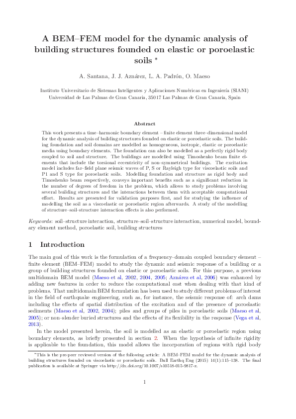 (PDF) A BEM–FEM model for the dynamic analysis of building structures founded on viscoelastic or ...