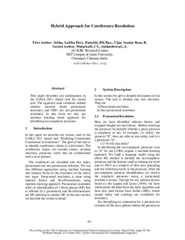 (PDF) Hybrid Approach for Coreference Resolution