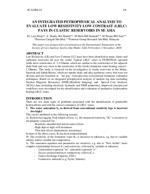 (PDF) An Integrated Petrophysical Analysis to Evaluate Low Resistivity ...