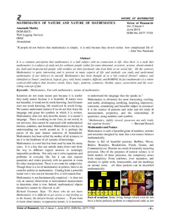 (PDF) Mathematics of Nature and Nature of Mathematics