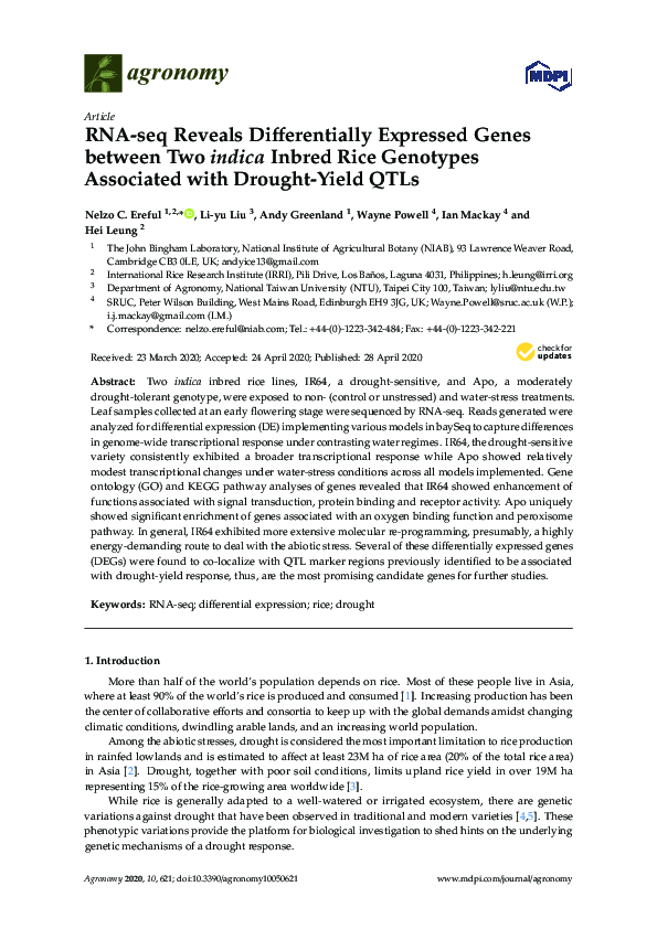 (PDF) Differential Gene Expression in Drought-Resistant Rice Genotypes