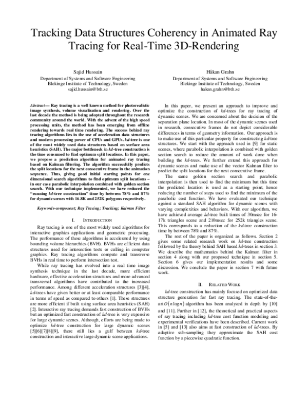 Pdf Tracking Data Structures Coherency In Animated Ray Tracing For Real Time 3d Rendering