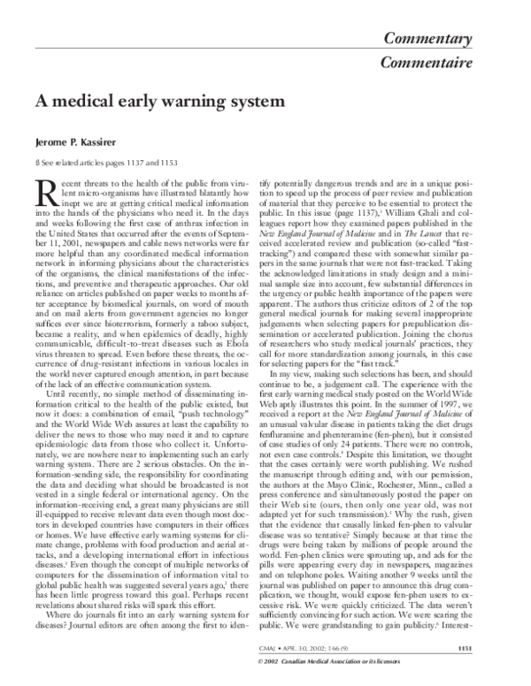 (PDF) A medical early warning system
