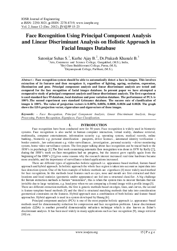 Pdf Face Recognition Using Principal Component Analysis Applied To An Egyptian Face Database