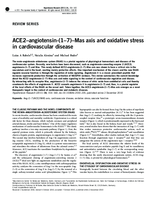 (PDF) ACE2–angiotensin-(1–7)–Mas axis and oxidative stress in ...