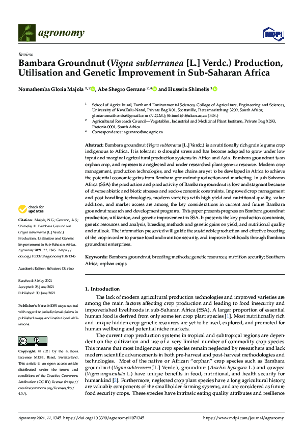 (PDF) Bambara Groundnut (Vigna subterranea [L.] Verdc.) Production, Utilisation and Genetic ...