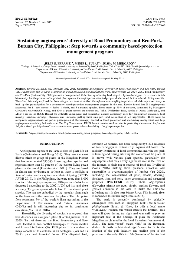 (PDF) Sustaining angiosperms’ diversity of Bood Promontory and Eco-Park ...