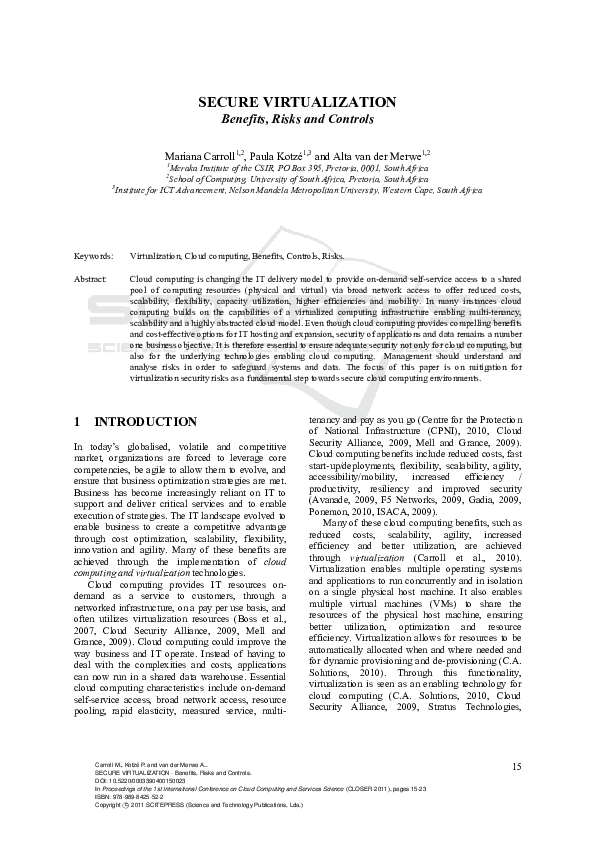 (PDF) Secure Virtualization - Benefits, Risks and Controls