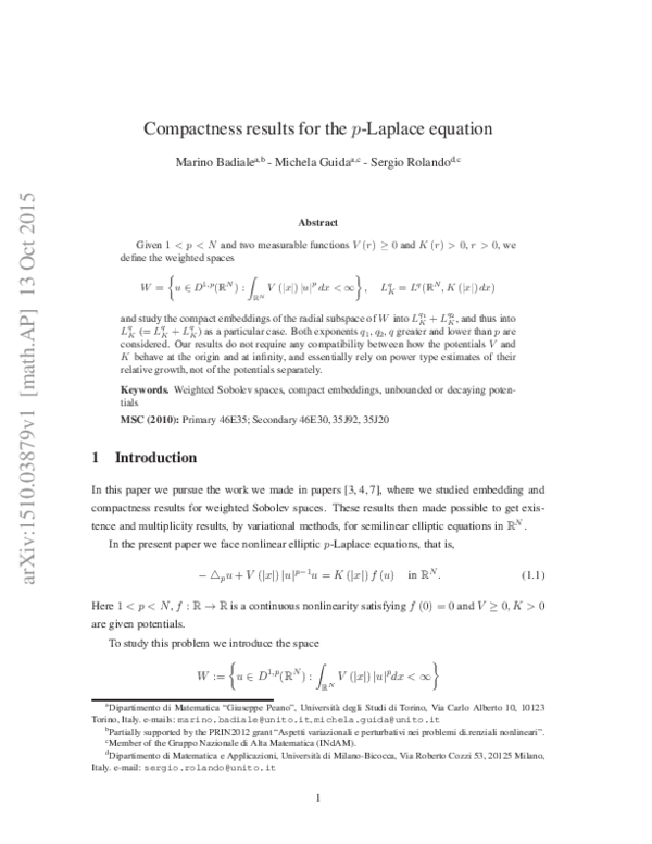 (PDF) Compactness results for the p-Laplace equation | Michela Guida - Academia.edu