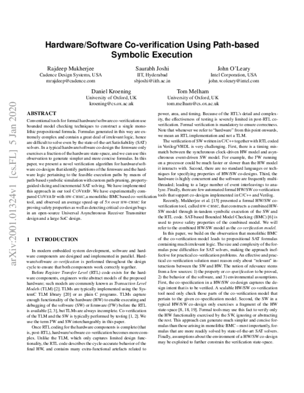 Pdf Hardwaresoftware Co Verification Using Path Based Symbolic Execution